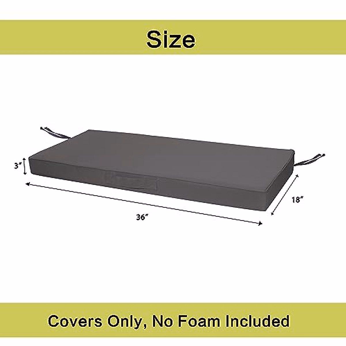Faible Poisson Outdoor Cushion Covers, 36 x 18 Inch Water Resistant Bench Cushion Cover with Handle and Anti-Slip Straps Replacement Cushions Covers for Patio Backyard Furniture, Dark Grey