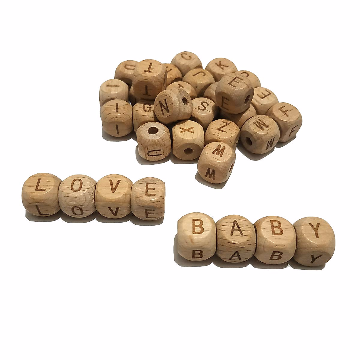 104pcs Square Wood Alphabet Letter Beads 12MM Natural Beech Wooden Letter Beads for Jewelry Toys Making DIY Mom Mak Name Necklace (104pcs Wooden Letter Beads)