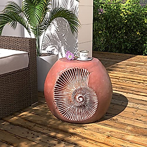 SUNBURY Outdoor Side Table for Patio, Concrete Side Table, Red Nautilus Small Side Table End Table, Outdoor Accent Table Garden Stool