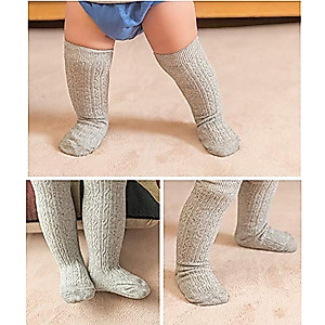Nuziku Toddler Knee High Socks - 6 Pairs Little Girls Cable Knit Cotton Stockings (Assorted 6-pack, 1-2T)