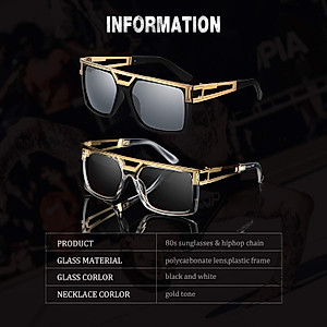 Hicarer 80s 90s Sunglasses Vintage Rapper DJ Hip Hop Glasses Retro Old School Glasses for Men Women (Black-Dark Grey, Clear)