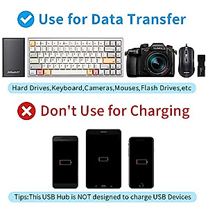 Multi Port USB Splitter, 7 in 1 USB Port 2.0 Hub with High Speed Individual ON/Off Switches and LEDs USB Port Expander (7-Port USB)