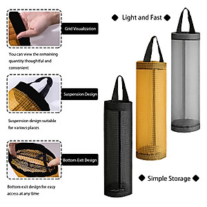 Plastic Bag Holder, Mesh Grocery Bag Holder Hanging Storage Bag Dispenser Foldable Breathable Washable Organizer for Home Kitchen (Black Gray Yellow 3 packs)