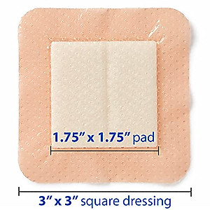 Medline Optifoam Gentle EX Bordered Foam Adhesive Dressing, 3" x 3" Square (10 Count)