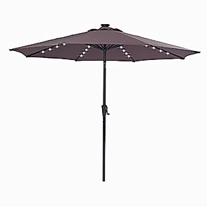 1 Pc of 9ft Patio Deck Umbrella Solar Powered LED Lights Round Canopy - Brown Color