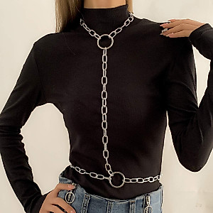 Punk Body Harness for Women Sexy Bra Body Chain Statement Necklace Metal Waist Belly Chain Belt Beach Accessories (Silver)