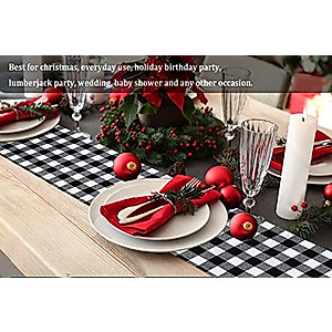 Senneny Christmas Table Runner Burlap & Cotton Black White Plaid Reversible Buffalo Check Table Runner for Christmas Holiday Birthday Party Table Home Decoration, 14 x 72 Inch