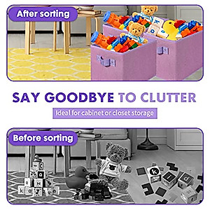 ShellKingdom Storage Bins, Foldable Storage Baskets for Shelves, Closets, Home Organizing, with Reinforced Handles, 14.37 x 10 x 9.8 inches, 3 Pack - Lavender