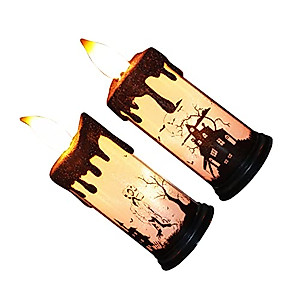 Halloween Snow Globe 2pcs LED Candle Light Fall Candles Halloween Snow Globe Halloween Lamp Home Decorations Goblincore Room Decor Candle Holder Decor Lamp Lights