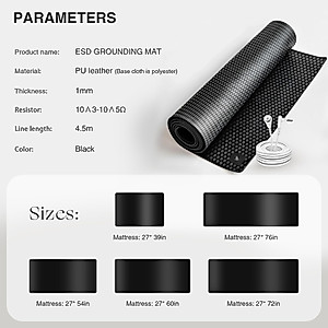 Grounding Mat for Bed, Grounding Pad for Sleep, Anti-Slip PU Leather Grounding Mattress with Grounding Cord, 27''×76‘’, King