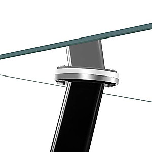 110cm Dining Table Set 5PCS Modern White Tempered Glass Dining Set with 4pcs PVC Leather Chairs Transparent & Creamy (Black)