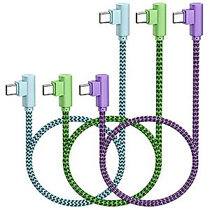 Osecet USB C to USB C Cable 60W 6ft 3 Pack 90 Degree Elbow Type C to Type C Nylon Braided Right Angle USBC to USBC Fast Charging Cord Compatible with MacBook Pro, iPad Pro, Sumsang, Note, Pixel More