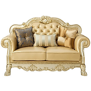 ACME Dresden Loveseat w/3 Pillows - 53161 - Bone PU & Gold Patina