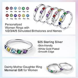 Custom4U Sterling Silver Personalized Mothers Rings Gifts for Mother’s Day with 4 Birthstones Custom Family Name Ring Jewelry for Women Mom Grandmother