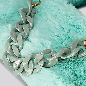 Ladies Small Acrylic Chain Plush Tote Bag,Fashion simple letter shoulder bag,Macaron Color Plush High-End Handbag. (black,One size)