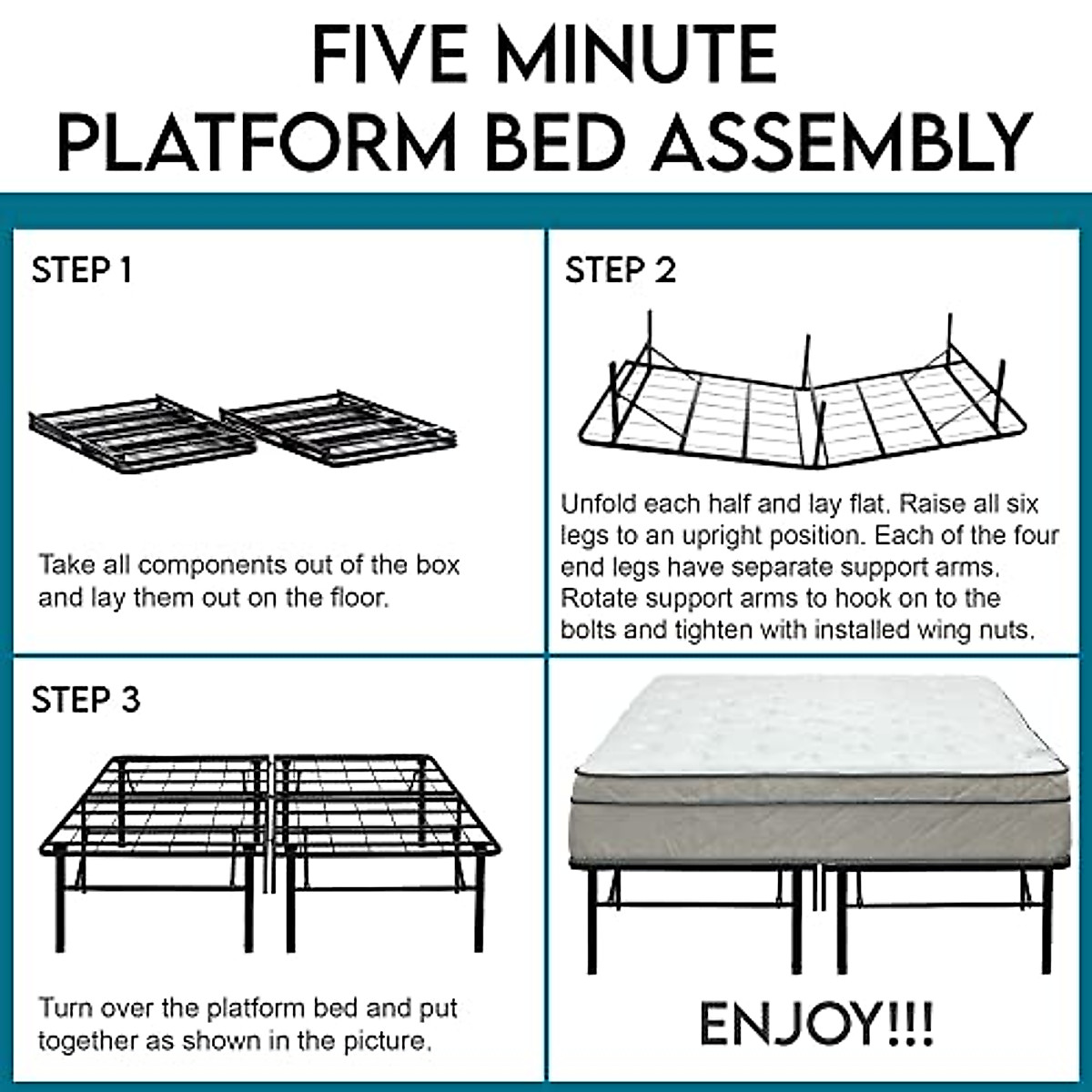 Mayton King 12 Inch Breathable Ultra Plush Hybrid Mattress Pain and Pressure Relieving Extra Soft EuroTop & Black 14" Metal Platform Bed Frame, Mink
