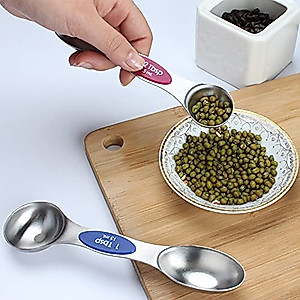 KUFUNG Kitchen Stainless Steel Baking Measuring Spoon &Cups Set for Dry or Liquid (5 pcs, Mixed Color)