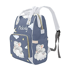Yeshop Twinkle Star Elephant Personalized Diaper Bag Backpack Tote with Name,Custom Travel Nappy Mommy Bag Backpack for Baby Girl Boy Gift, 10.83 inches * 6.69 inches* 15 inches