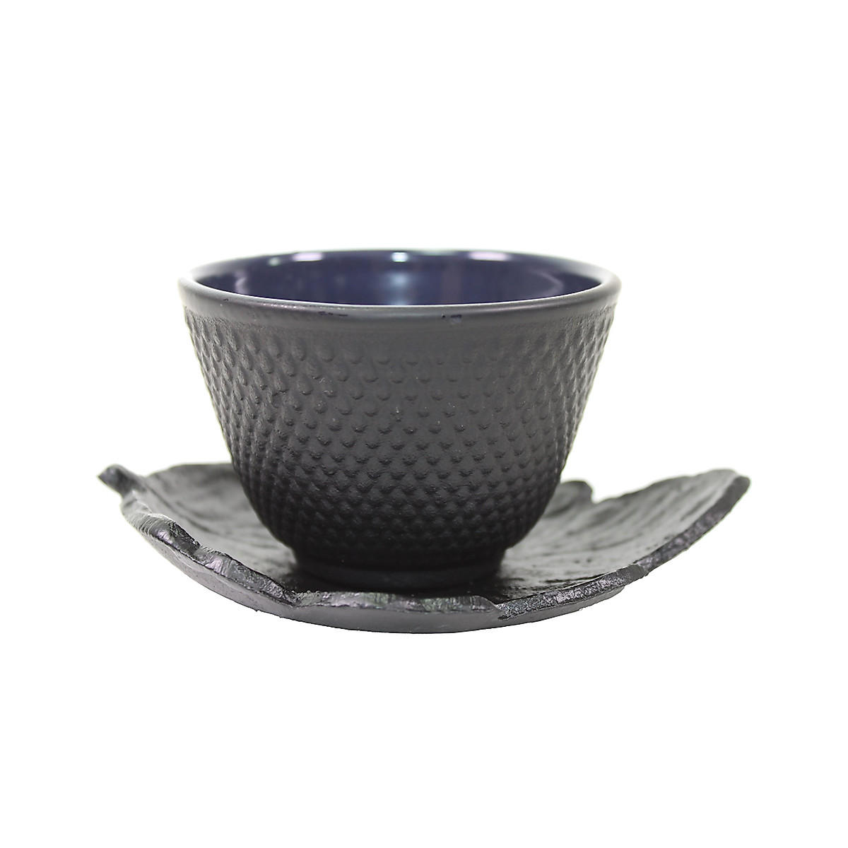 1 Black Leaf Teacup Saucer + 1 Black Polka Dot Hobnail Japanese Cast Iron Tea Cup Teacup(G15369,G15381) ~ We Pay Your Sales Tax