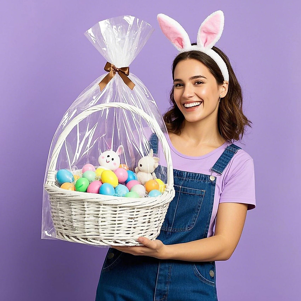 Morepack Large Cellophane Bags,24x30 Inch Cellophane Wrap for Gift Baskets,10Pcs Clear Basket Bags