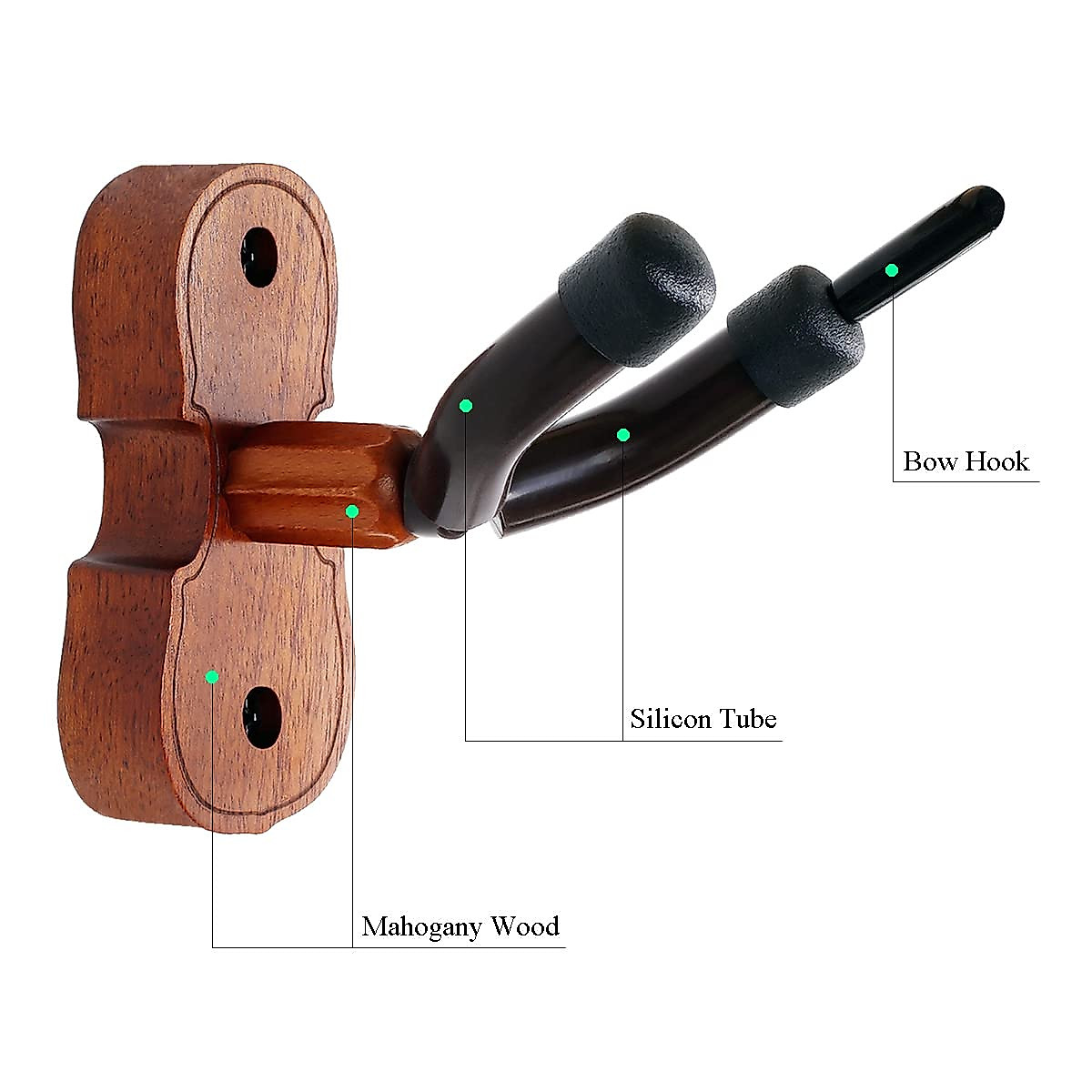 PUNK Violin Viola Wall Mount Hanger,Violin Viola Hook,Mahogany Violin holder,with Bow Hook,Home & Studio Wall Mount Violin Hangers (Mahogany)