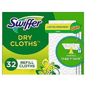 Swiffer Sweeper Dry Sweeping Pad Refills, Hardwood Floor Mop Cleaner Cloth Refill, Gain Scent, 32 Count