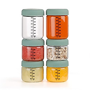 haakaa Baby Food Storage Containers with Silicone Lid, Baby Food Storage Jar Set, Freezer and Microwave Safe, 4PCS 4.2oz & 2PCS 7.2oz
