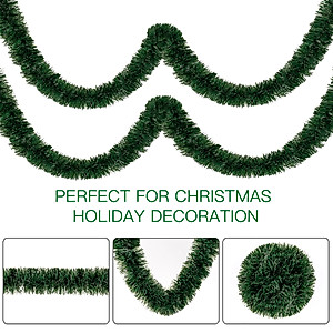 Sggvecsy 49.2Ft Christmas Dark Green Tinsel Garland Xmas Tree Decorations Christmas Metallic Twist Garland Ceiling Hanging Decorations for New Year Party Birthday Holiday Indoor Outdoor Supplies