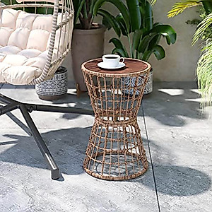 Flash Furniture Devon Indoor/Outdoor Rattan Rope Table - Natural Finish Polyethylene Rattan - Black Finished Engineered Wood Top - Fade and Weather Resistant