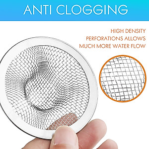 LotFancy Sink Drain Strainer, 30Pcs 2.75" Top / 1 1/8" Bathroom Sink Strainer, Stainless Steel Shower Drain Hair Catcher for Bathroom Sink, Utility, Slop, Laundry, RV and Lavatory