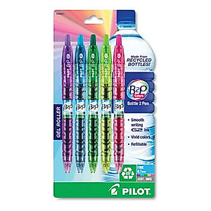 B2p Bottle-2-Pen Colors Recycled Retractable Gel Ink Pen, Assorted, .7mm, 5/pack