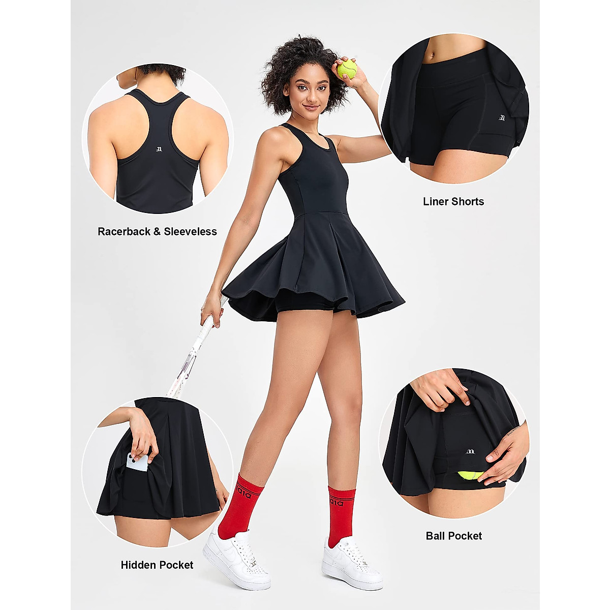 1a1a Tennis Dresses for Women, Golf Apparel and Golf Dresses for Women with Inner Shorts and Pockets, Women’s Athletic Dress for Workouts Black Medium
