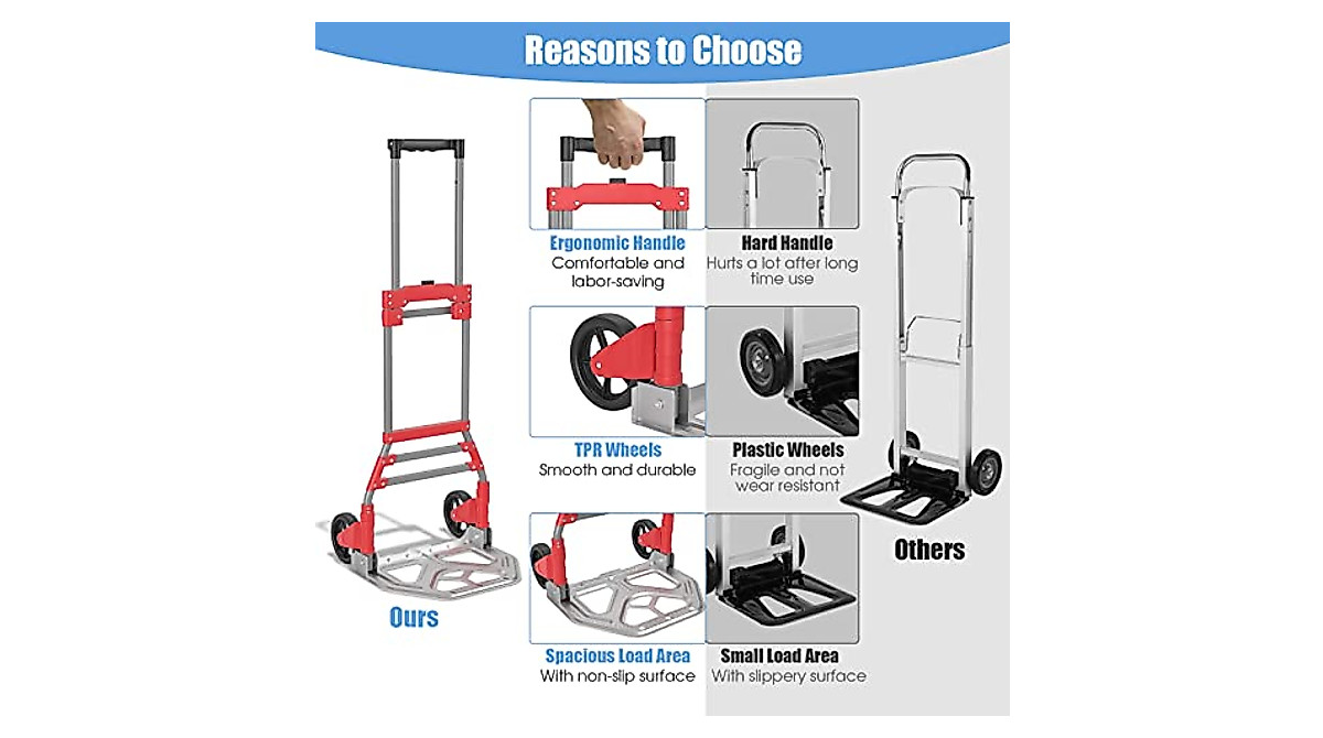 Goplus Folding Hand Truck - Lightweight & Portable Dolly Cart