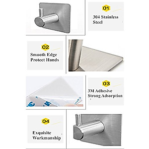 KK5 3M Adhesive Wall Hooks - 2 Pack SUS304 Stainless Steel Hangers| Brushed Heavy Duty Wall Hooks| for Towels Keys Robes Hooks On Door Wardrobe Closet Bathroom Kitchen