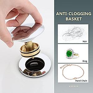 Herogo Bathroom Sink Drain with Overflow, Stainless Steel Chrome Pop Up Drain Stopper with Detachable Built-In Anti-Clogging Strainer for Lavatory Vessel Vanity Sink Drain, Fits Standard Drain Hole