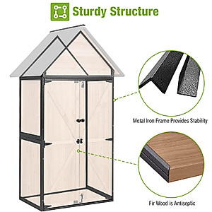 Outdoor Storage Shed with All Around Strong Metal Frame, Garden Shed with Adjustable Shelfs, Wooden Tool House with Floor, for Backyard Garden Patio Lawn, Brown