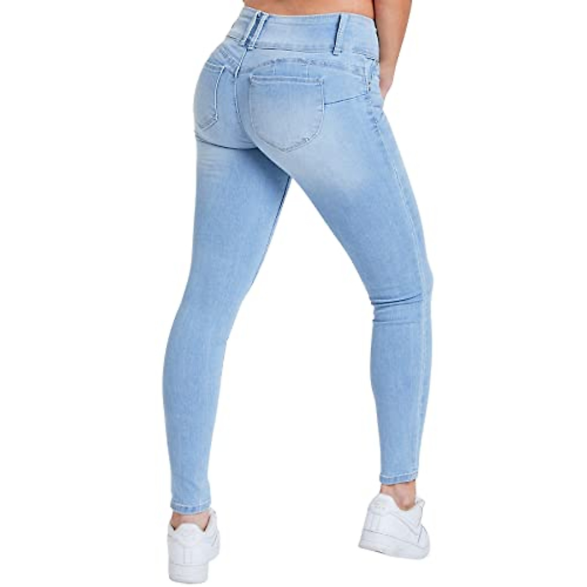 YMI Women’s Mid Rise Skinny Jeans, Wannabettabutt, Sustainably Made, Zip Fly, 3-Button, Fitted, Trendy, Butt-Lifting Stretchy Denim, Mid Waisted Jean, Full Length