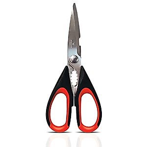 Premium Kitchen Shears by Better Kitchen Products, 8.5", All Purpose Stainless Steel Utility Scissors, Heavy Duty Scissors, Meat Scissors, Poultry Shears, Multipurpose for Culinary Prep(1PK-Black/Red)