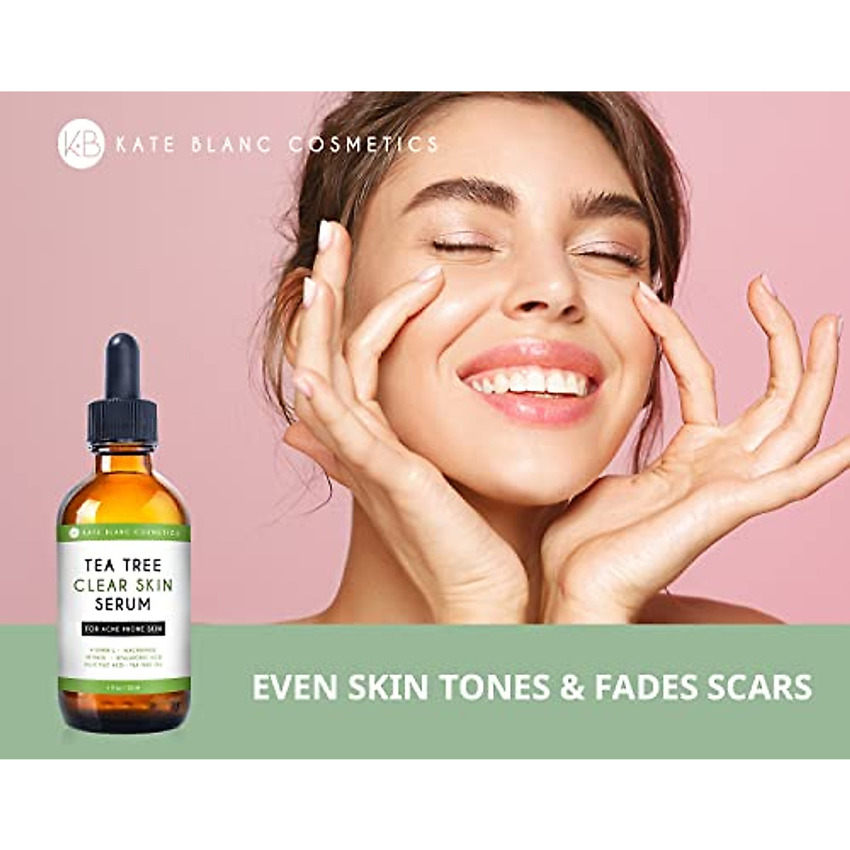 Tea Tree Serum for Face and Acne Prone Skin (1oz) by Kate Blanc Cosmetics. Tea Tree Oil Face Serum to Fight Acne Scars, Pimples, Dark Spots. Promotes Clear Skin for Teens