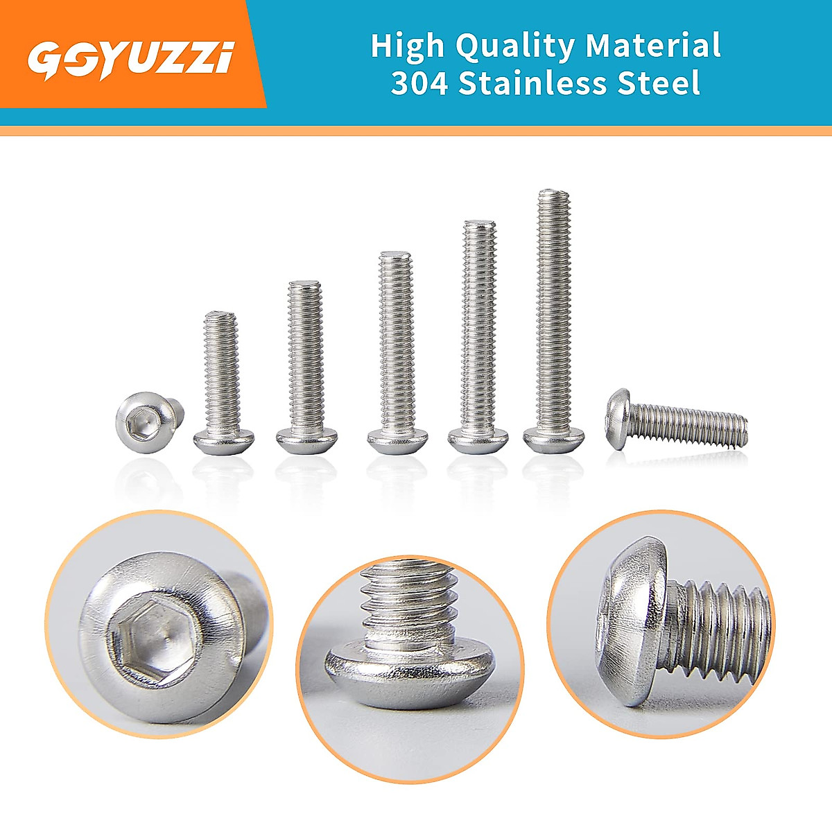M5 x 8mm 12mm 16mm 20mm 25mm Button Head Socket Cap Screws Bolts, 304 Stainless Steel, Bright Finish, Metric Allen Hex Drive, Fully Threaded, 50PCS