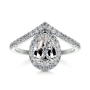 Solid Gold Handmade Engagement Rings 2 CT Pear Cut Moissanite Diamond Halo Bridal Wedding Rings for Anniversary Propose Gifts (14K Solid White Gold)