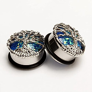 KUBOOZ Blue Planet Silvery Tree Ear Plugs Tunnels Gauges, No Color, Size No Size