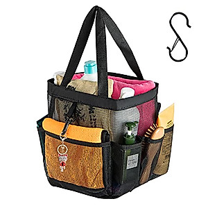 COFSODI Portable Hanging Mesh Shower Caddy - Shower Bag with Key Hook and Windproof Hook, 8 Pockets, Shower Organizer for College, Dorm, Camp, Beach, Swimming, Gym, Travel (Black)