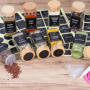 SZUAH 24pcs 4oz Spice Jars with Bamboo Lids, Spice Jars with Labels, Glass Spice Container with Shaker Lids, Funnel, Chalk Pen and Brush