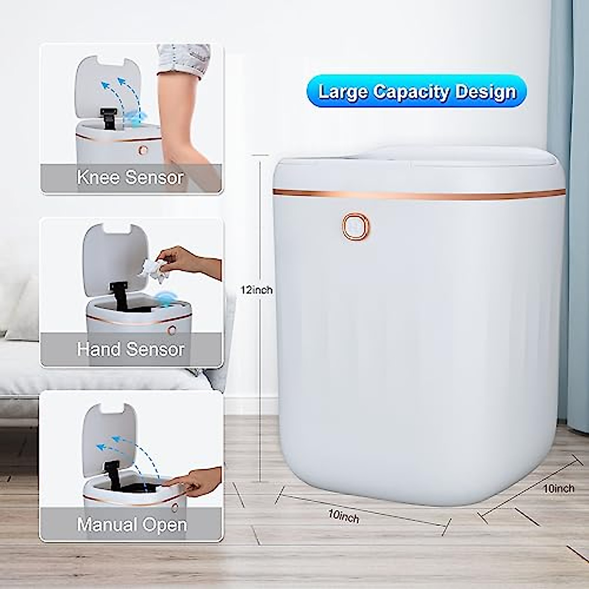 WIYYH Touchless Trash Can with Lid - 4.5 Gallon Smart Trash Can Automatic, Motion Sensor Garbage Can Trash Bin for Bathroom Kitchen Office Bedroom Restroom RV