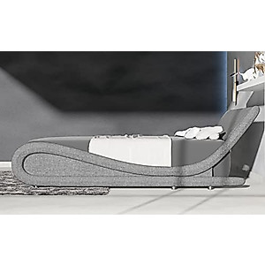 IMUsee Queen Size Bed Frame, Linen Fabric Upholstered Platform Bed with Curved Adjustable Headboard, Mattress Foundation with Wood Slat Support, 10''-12'' Mattress Recommended, Grey