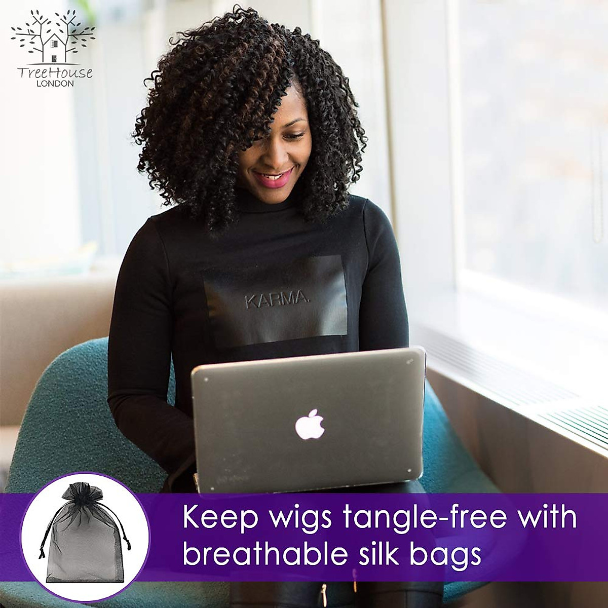 TreeHouse London XL Breathable Felt Wig Storage Travel Case & Yarn Storage Bag, Collapsible Container & Lid, 11" High, Wig Holder Case for Men & Women, Cosmetic Closet Organizer Bag