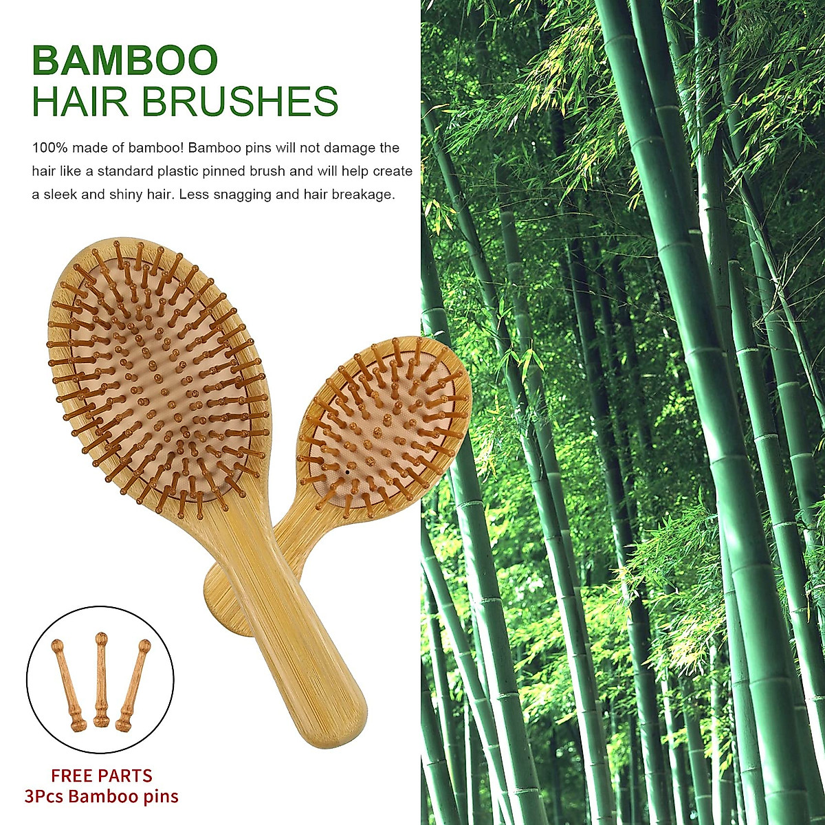 MRD Hair Brush Set, Natural Bamboo Comb Paddle Detangling Hairbrush, Wide-tooth and tail comb No Bristle, suit for Women Men and Kids Thick/Thin/Curly/Dry Hair Gift kit