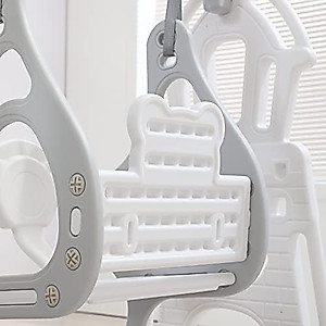 MERIT play Toddler Slide Kids Slide and Swing Set, 4 in 1 Baby Slide Climber Playset with Basketball Hoop and Safety Swing Set, Indoor Outdoor Backyard Baby Playground Toys for Toddlers Age 1-5, Grey