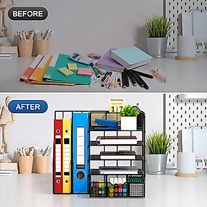Desk Organizers and Accessories - 5-Tier Desk Organizer Office Supplies with File Holder, Sliding Drawers & Pen Holder, Desktop File Organizer and Storage for Office, School, Home